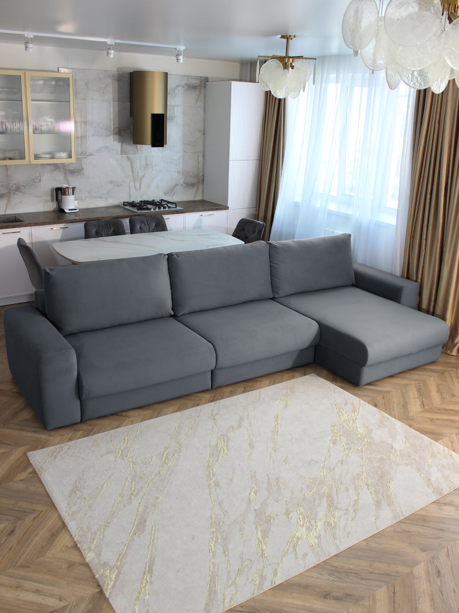 Диван-кровать Лофт серый, правый угол, Независимый Пружинный Блок, механизм выкатная Еврокнижка, 350х155х65 см