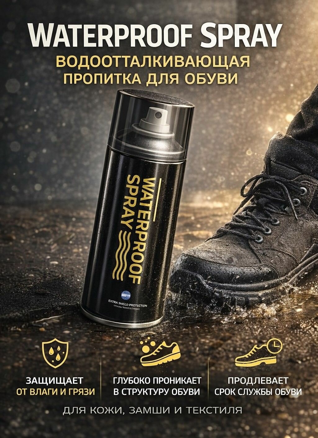 Водоотталкивающий спрей для обуви. Пропитка водоотталкивающая для одежды. Универсальный нано спрей защитный от влаги, грязи для замши, нубука сумок без запаха 280мл. IkoloL