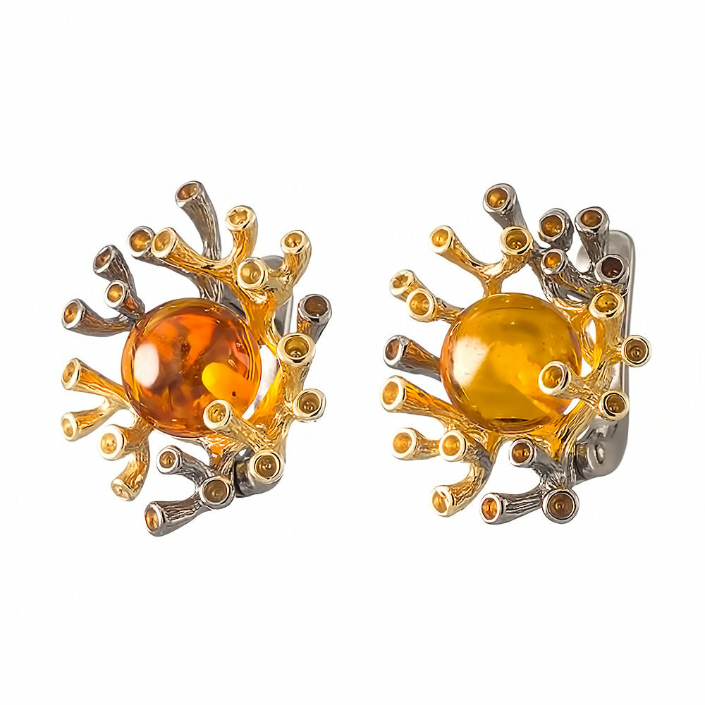 Серьги, серебро, 925 проба, янтарь