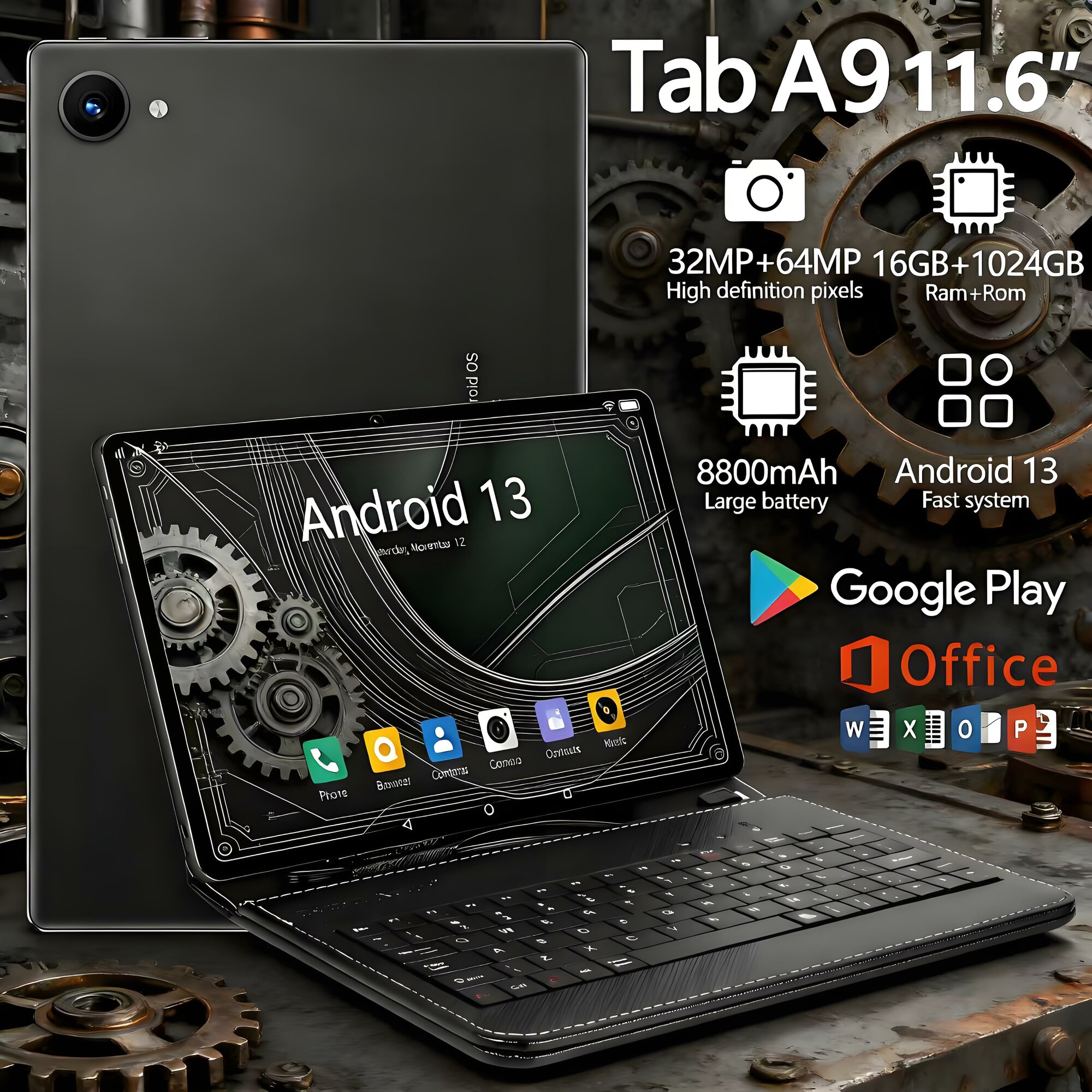 Игровой планшетTabA9, Android 13 Двойная SIM-карта11.6", 16ГБ/1024ГБ, 8800мАч