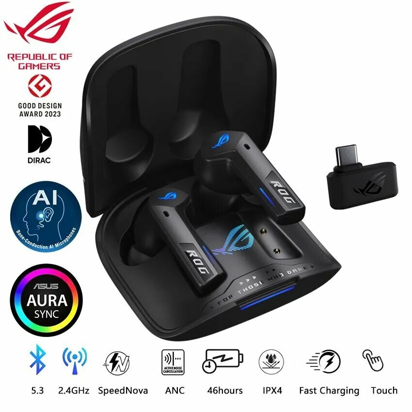 ASUS Наушники с микрофоном, Bluetooth, черный