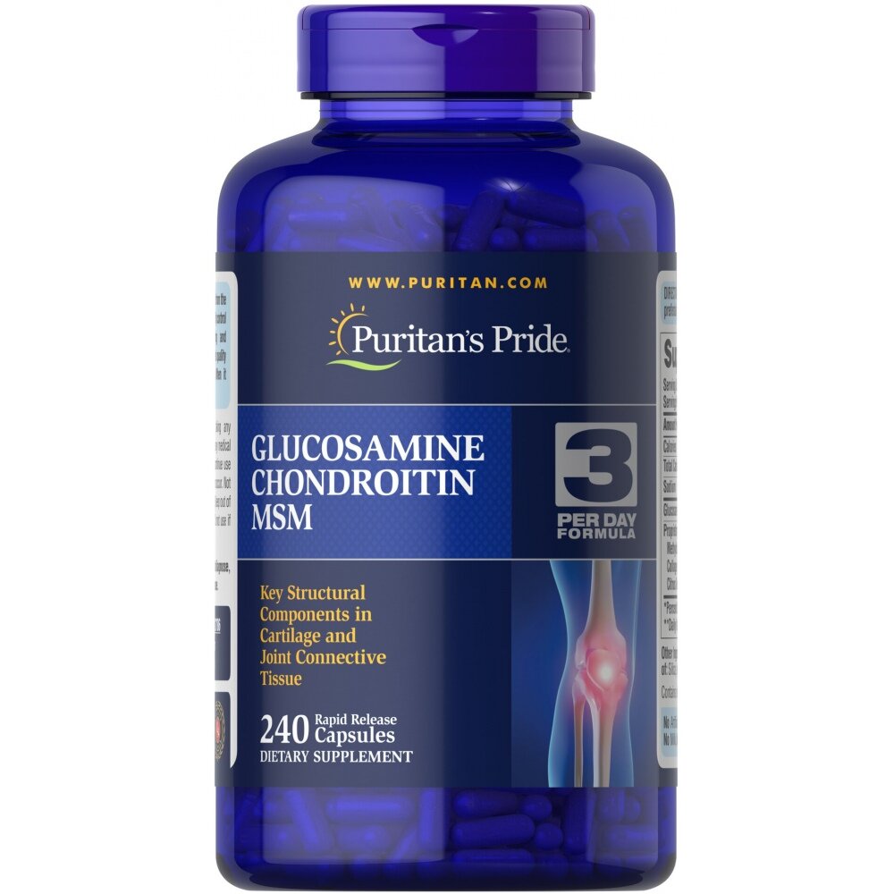 Puritan’s Pride Glucosamine, Chondroitin & MSM 3 Per Day Formula, 240 капсул