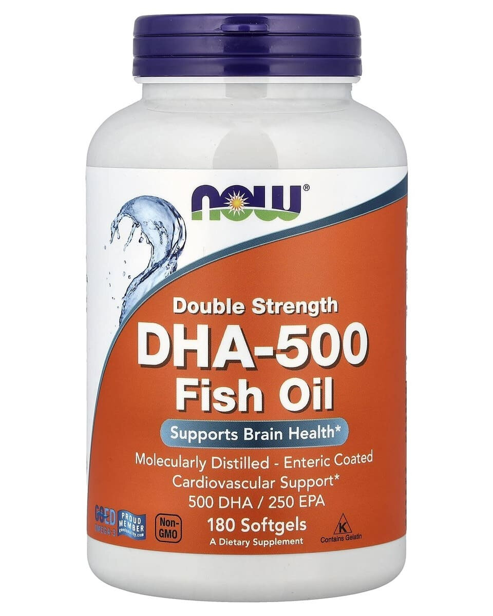 NOW Foods DHA-500 Fish Oil, ДГК-500 рыбий жир 180 гелевых капсул
