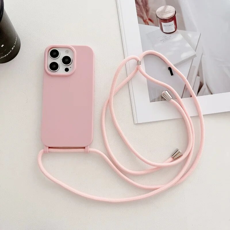 Простой чехол со шнурком для iPhone 17, 16, Pro Max 11, 12, 13, 14, Розовый, pink, for iPhone 16 Pro
