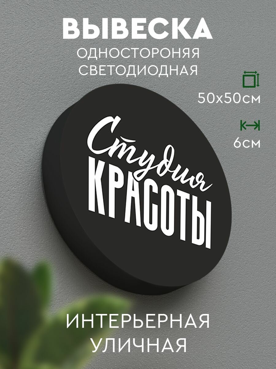 Световая вывеска для улицы и для интерьера односторонняя с подсветкой 50 см. "Студия красоты " 24