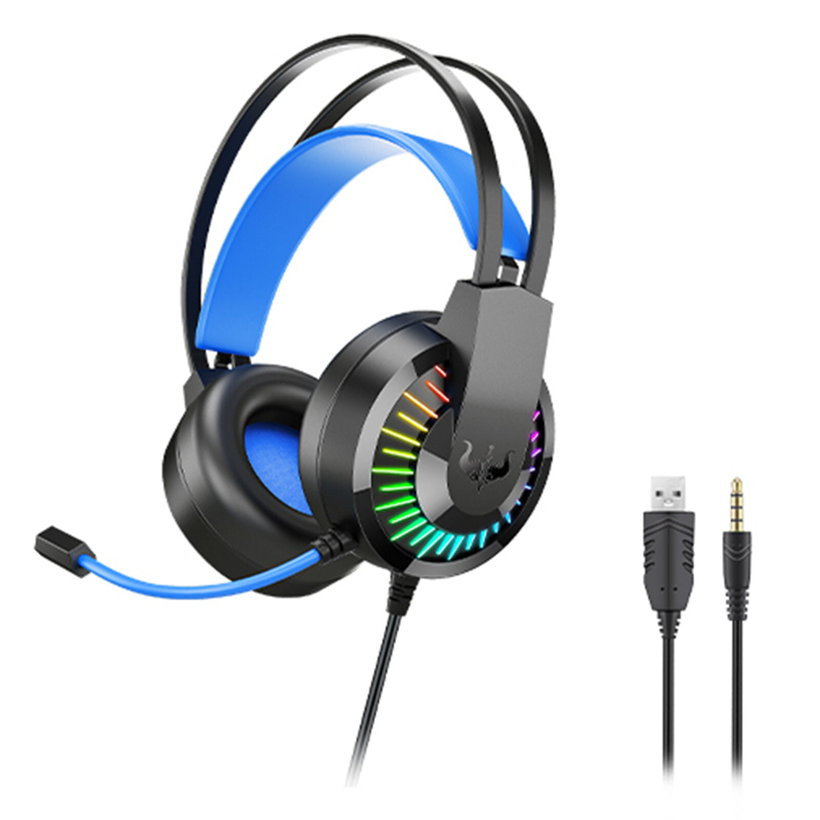 Наушники проводные OVLENG GT68 черный синий красный 40мм 1.9м 3.5мм USB микрофон LED RGB компьютерные геймерские стерео с микрофоном 95°