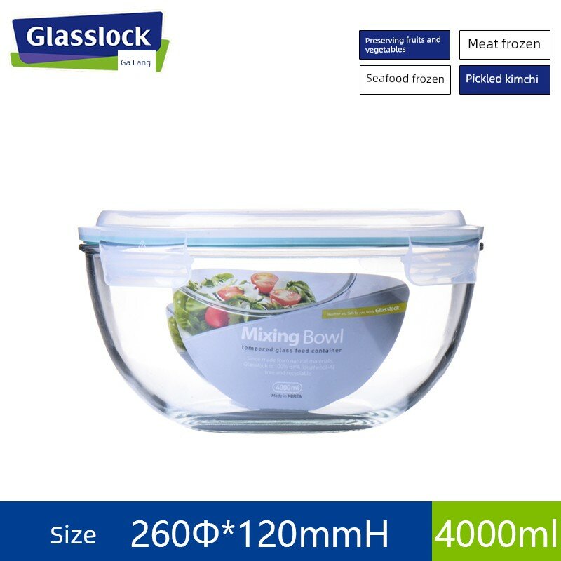 Glasslock 4000ml Круглый контейнер для хранения пищи с замковой крышкой, герметичный, без BPA