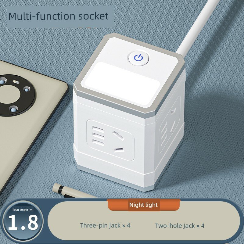 TT303 Розеточная колонка с ночником и 1,8 м кабелем, многофункциональная для домашней электротехники