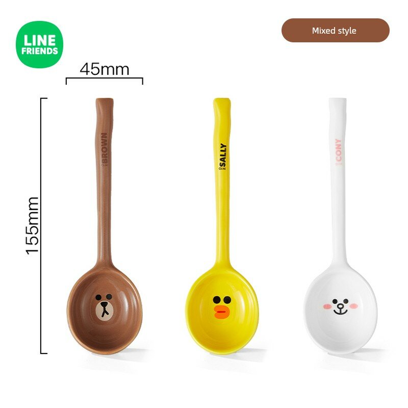 LINE FRIENDS набор керамических ложек с длинной ручкой для супа, 3 шт, дизайн сэлли и друзей, японская посуда для детей