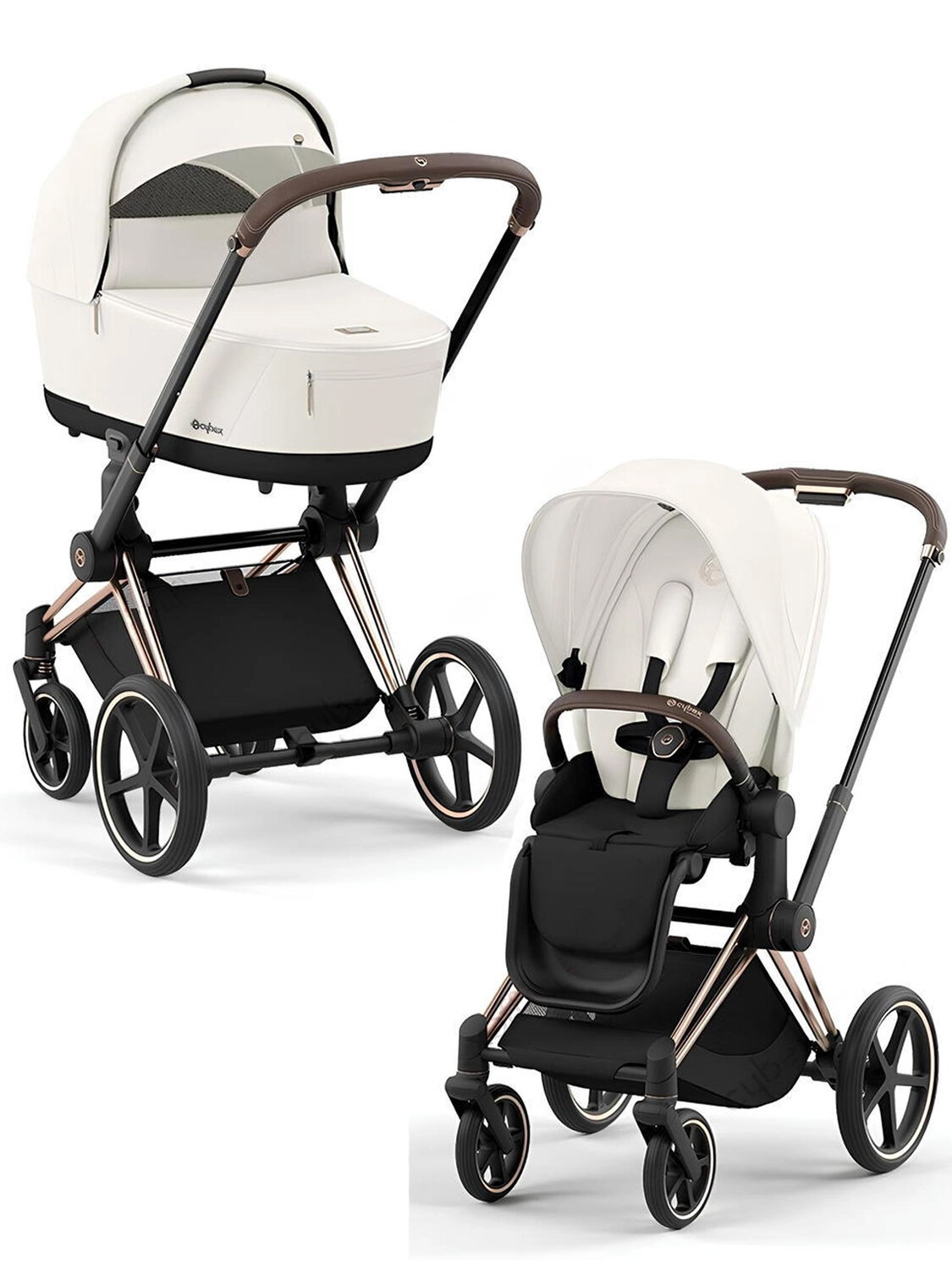 Коляска 2 в 1 Cybex Priam IV Off White/Rosegold 523001509, до 22 кг, всесезонная, белый