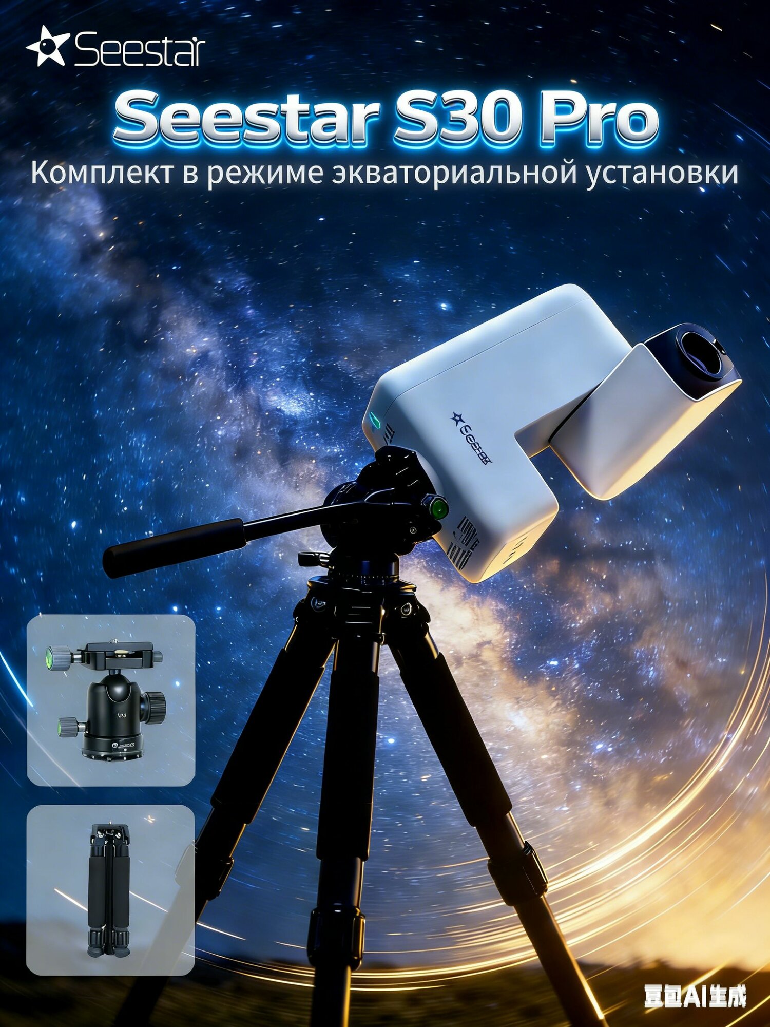 Набор: Seestar S30 Pro телескоп с треногой и поворотной головкой