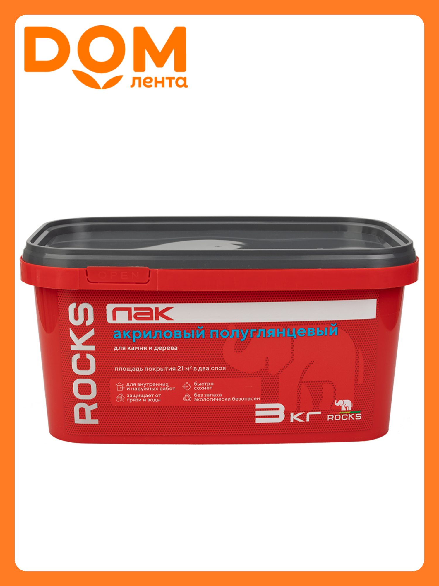 Лак ROCKS, акриловый, для дерева и камня, полуглянцевый, 3 кг