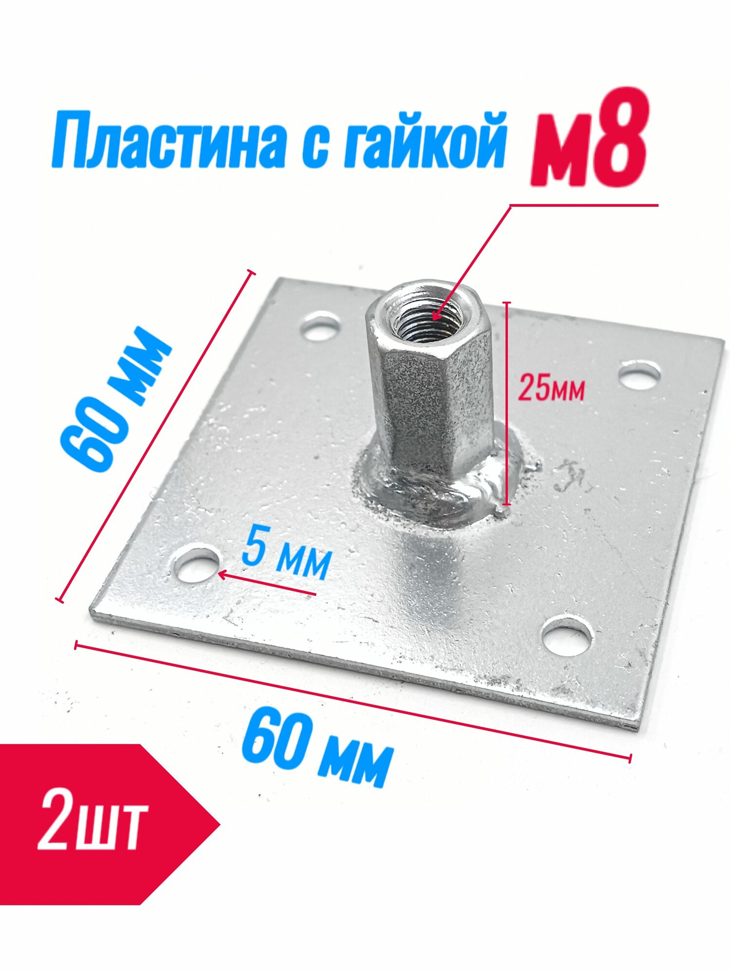 Пластина опорная с гайкой м8 / Пластина с гайкой оцинкованная (2 шт)