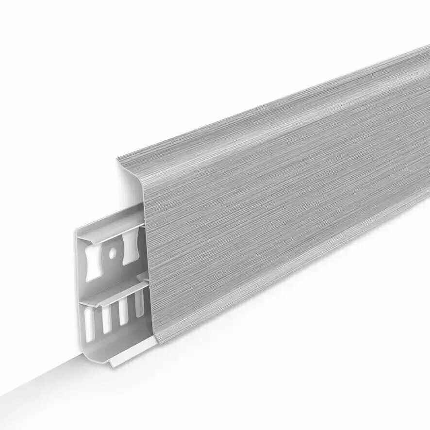 Пластиковый плинтус Идеал Деконика 70 мм Алюминий 186, 1 шт.