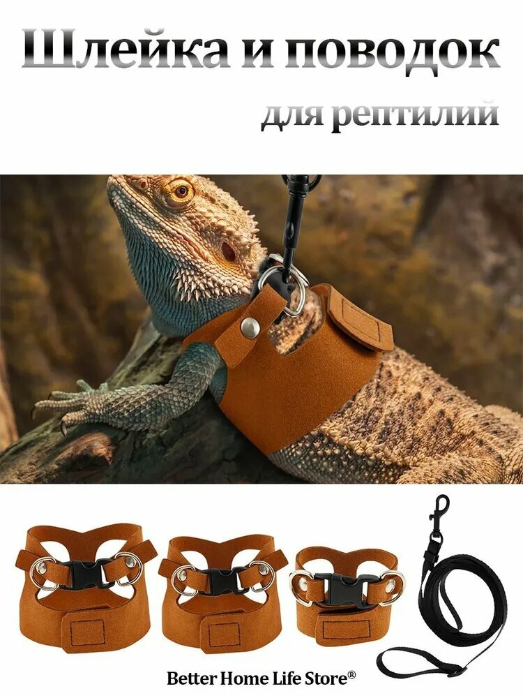 Набор из 3 шлеек-жилеток с поводком для рептилий, белок и мелких животных (S, M, L) - Кожаные и регулируемые