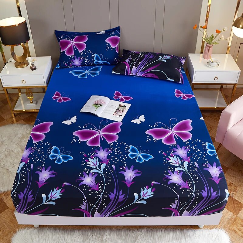 Простыня фиолетовая с бабочками 160x200 см