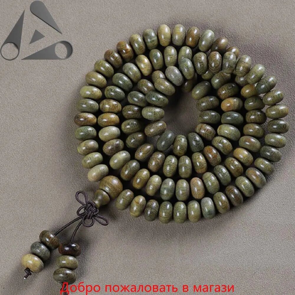 Буддийские Четки 108 бусин, зеленый сандал (6*10 мм)