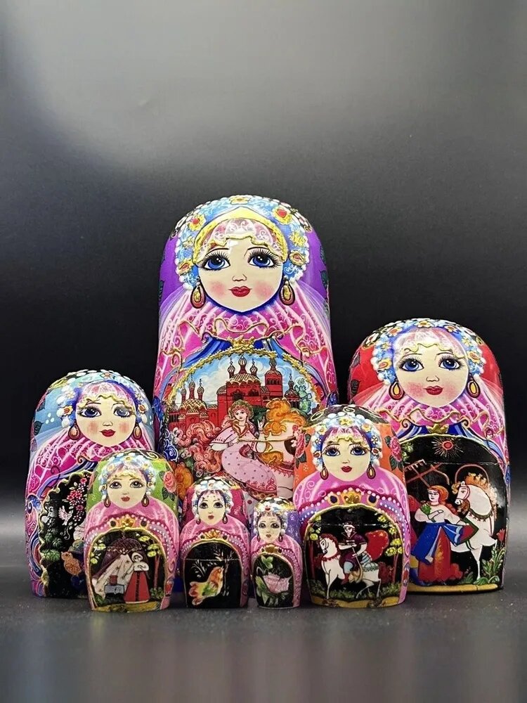 Матрешка русская роспись 20 см, набор 7 кукол, для детей и взрослых, ручная работа