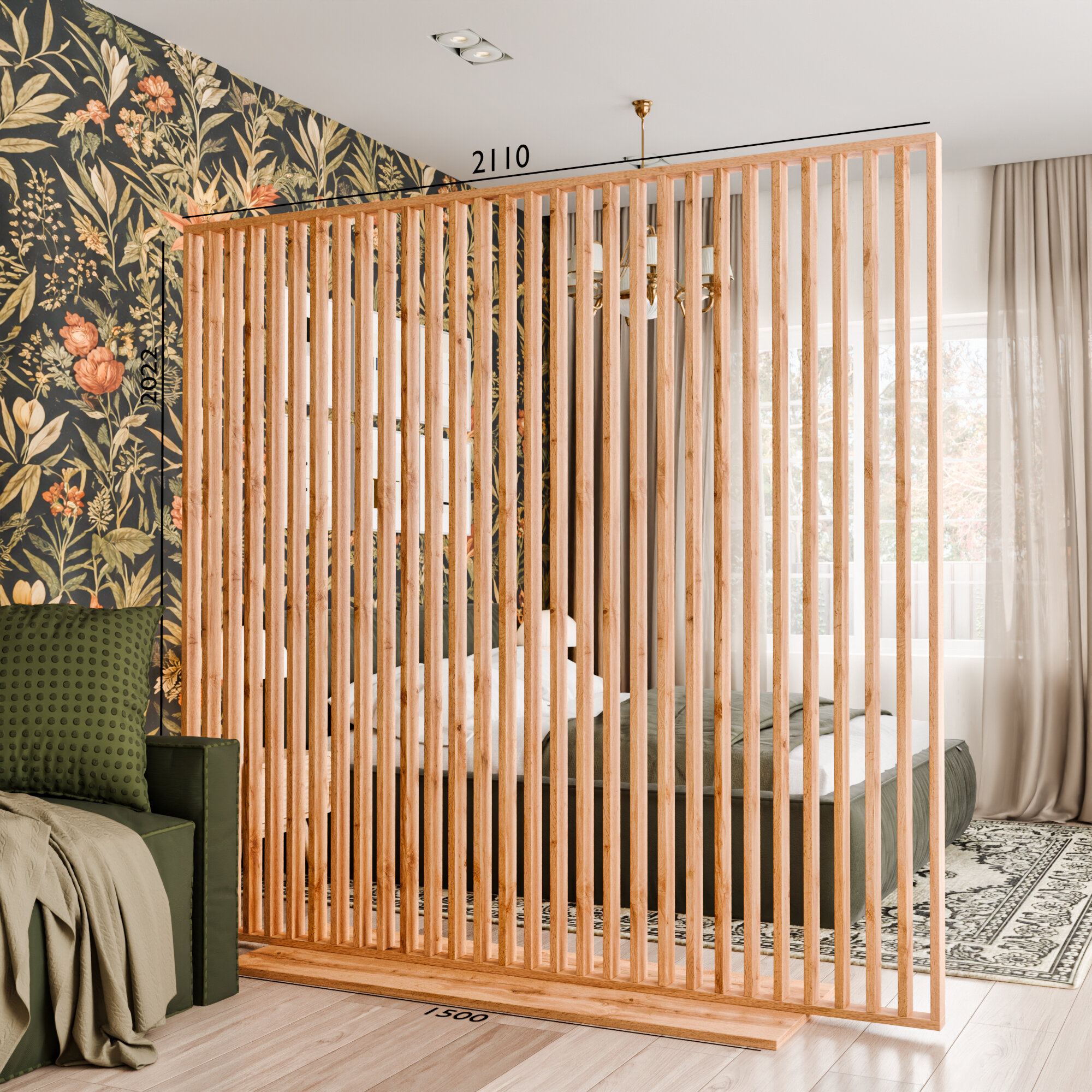 Реечная перегородка ширма для зонирования пространства 2110 мм, Дуб Вотан
