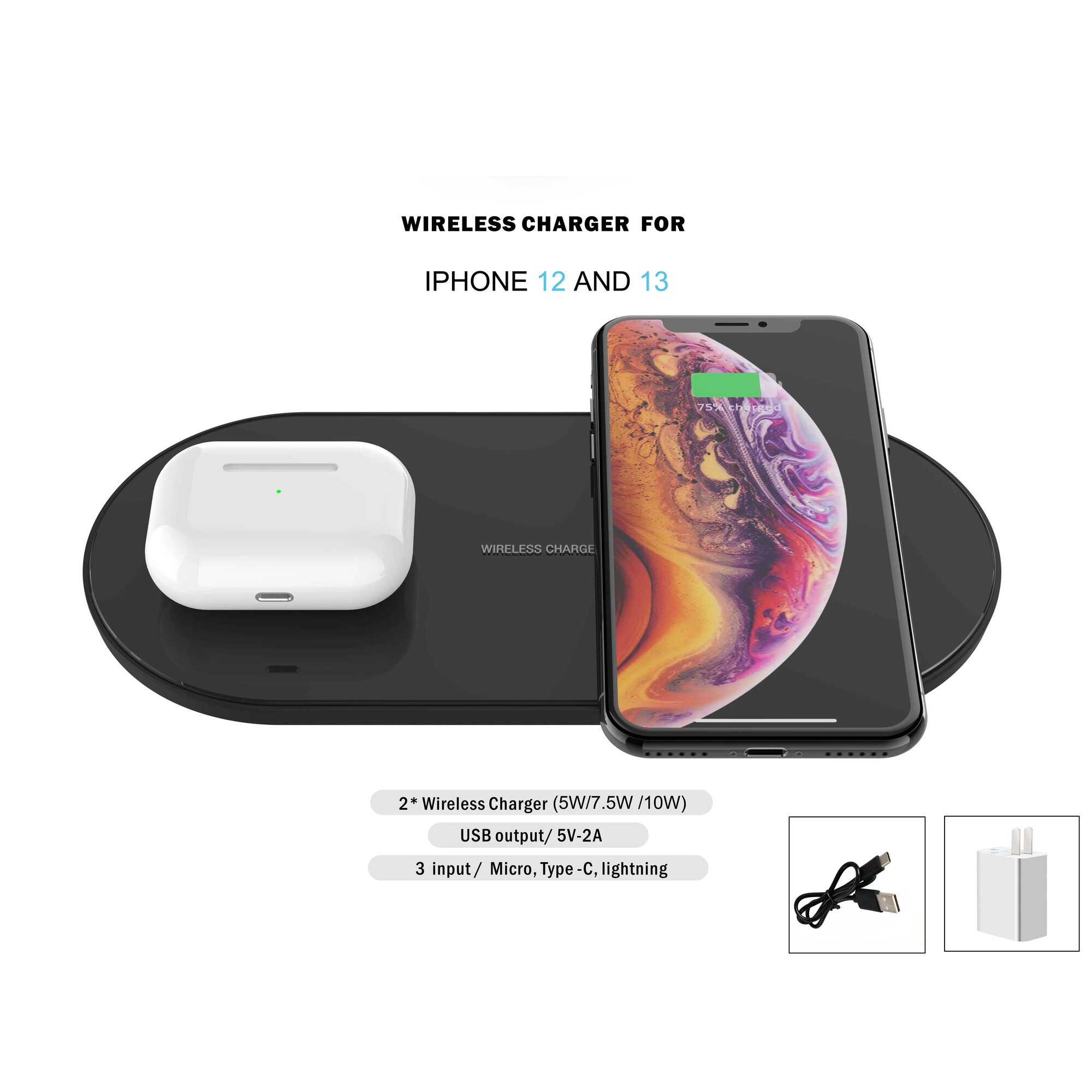 Беспроводная магнитная зарядка Qi2 для телефонов Android 8/XR с 15W быстрой зарядкой и адаптером