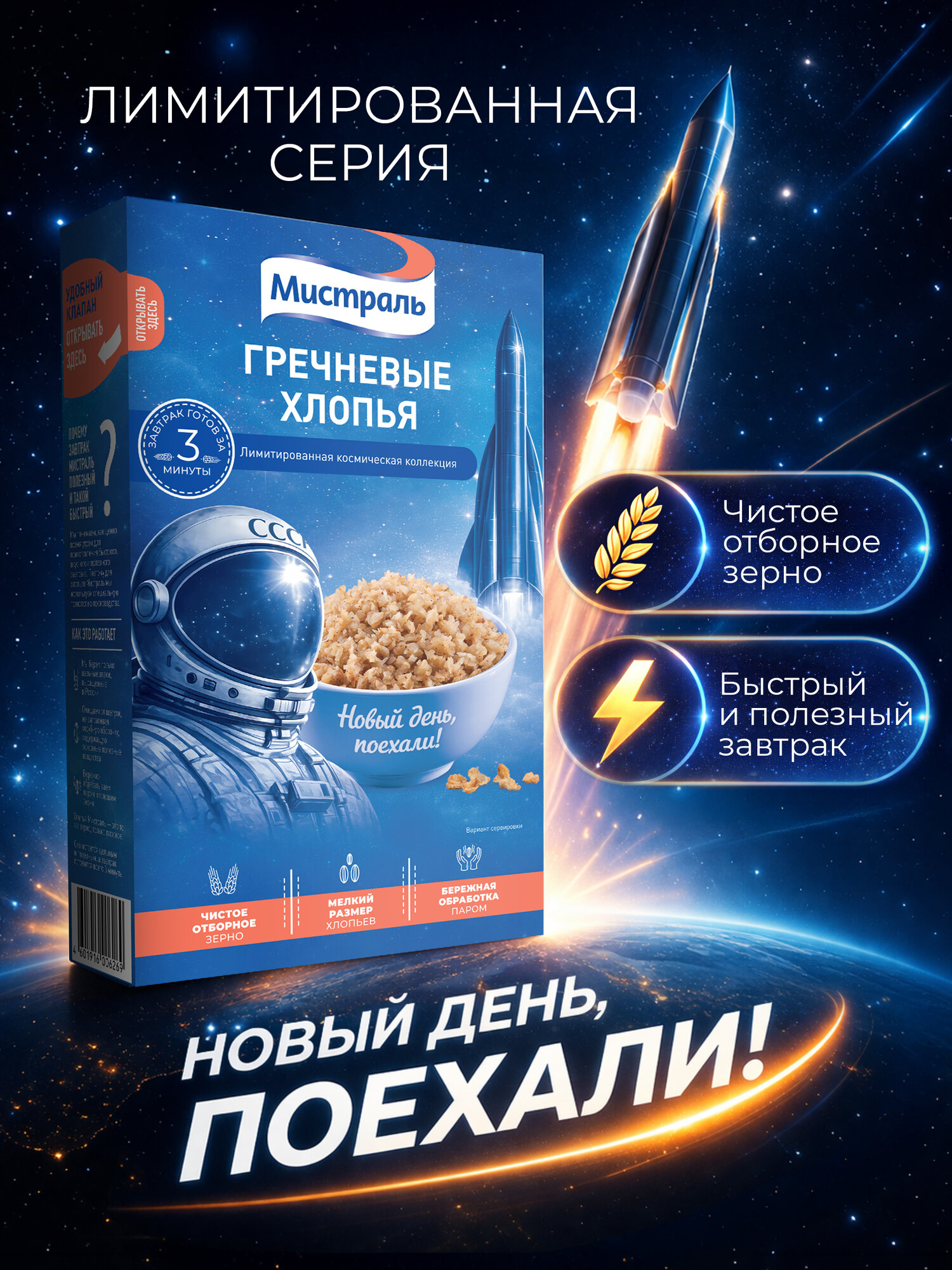 Хлопья Мистраль "Гречневые", без ГМО и искусственных добавок, 400 гр