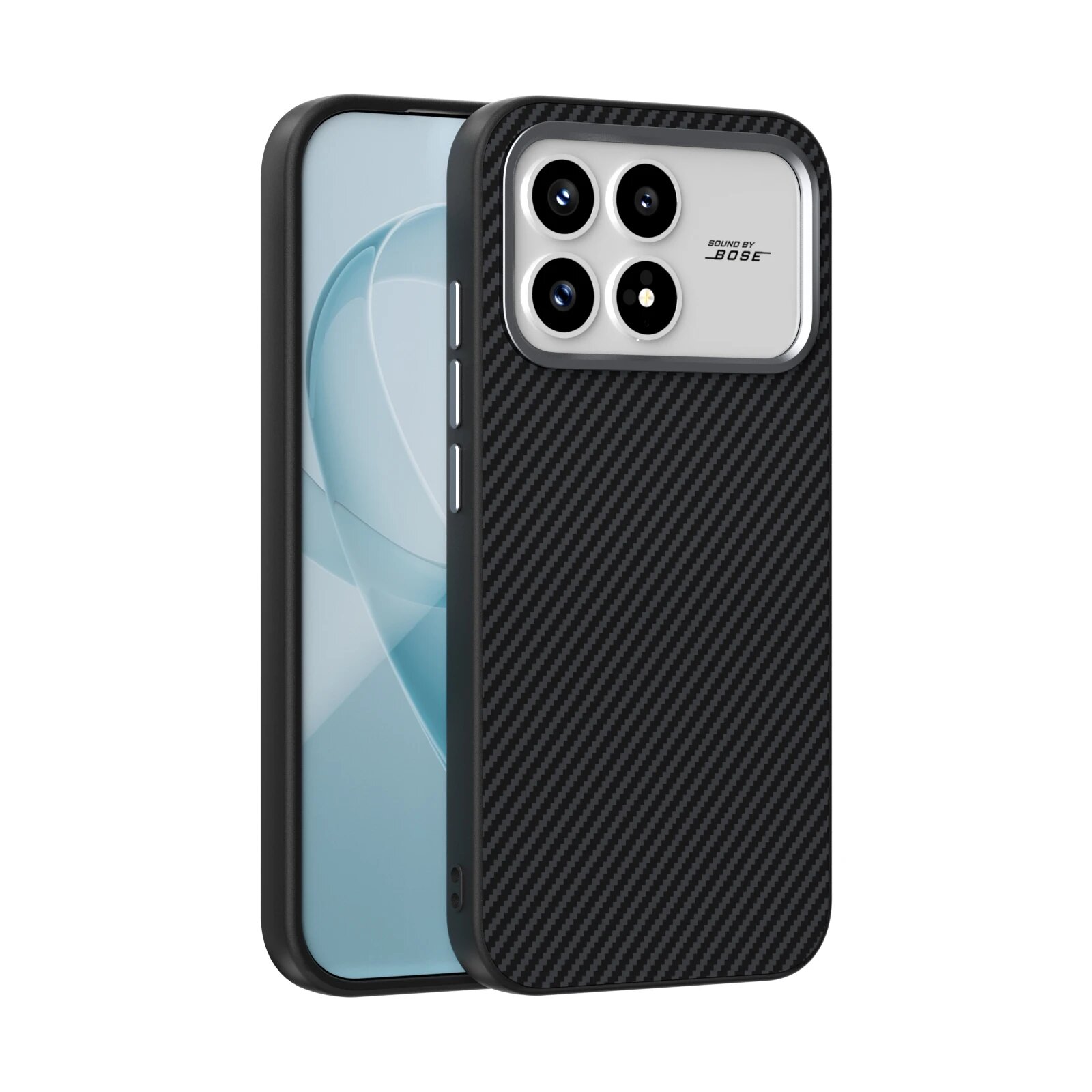 Чехол Poco F8 Pro, карбон, черный, с защитой камеры