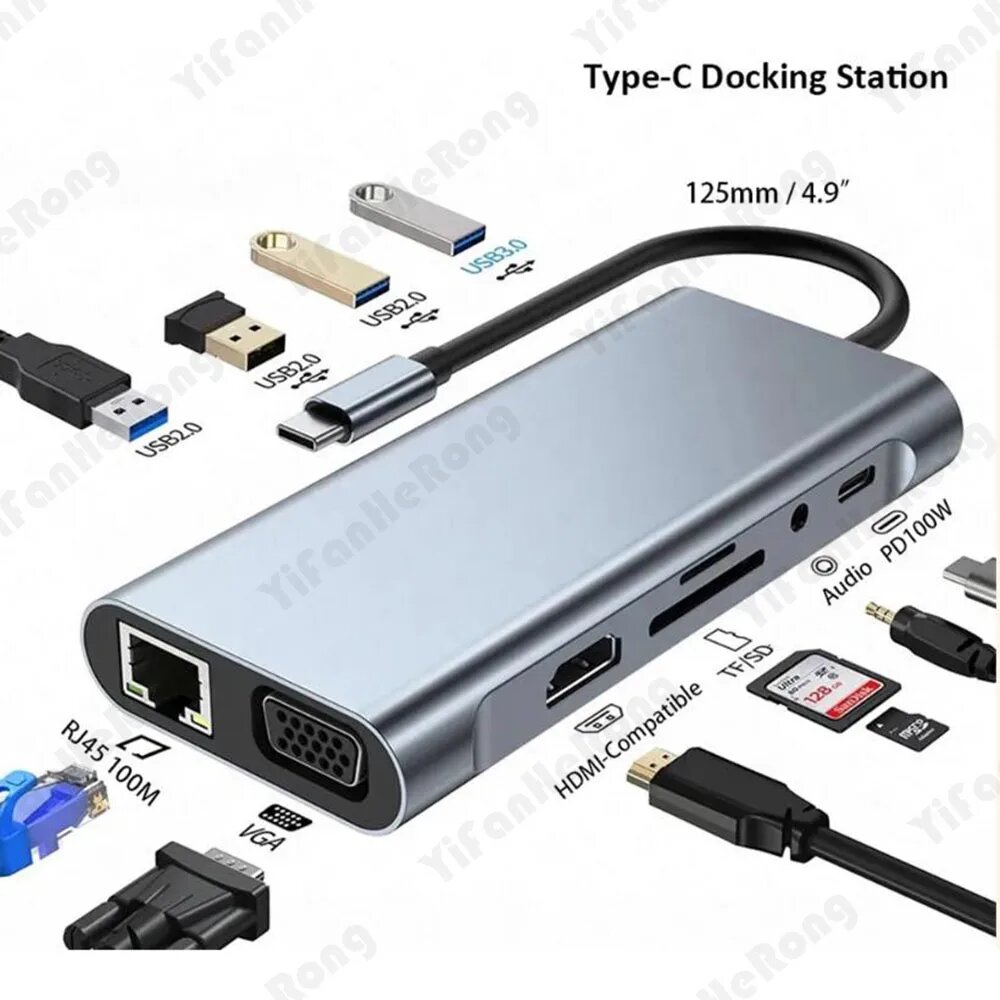 USB-хаб YiFanHeRong 11 в 1 для MacBook Pro/Air M1 iPad
