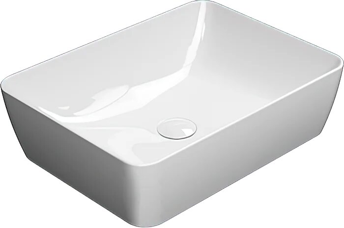 Накладная раковина GSI Nubes 9037PVC11 50 накладная, без отверстия под смеситель, фаянсовая, с донным клапаном, прямоугольная, раковина для ванной, белая, глянцевая