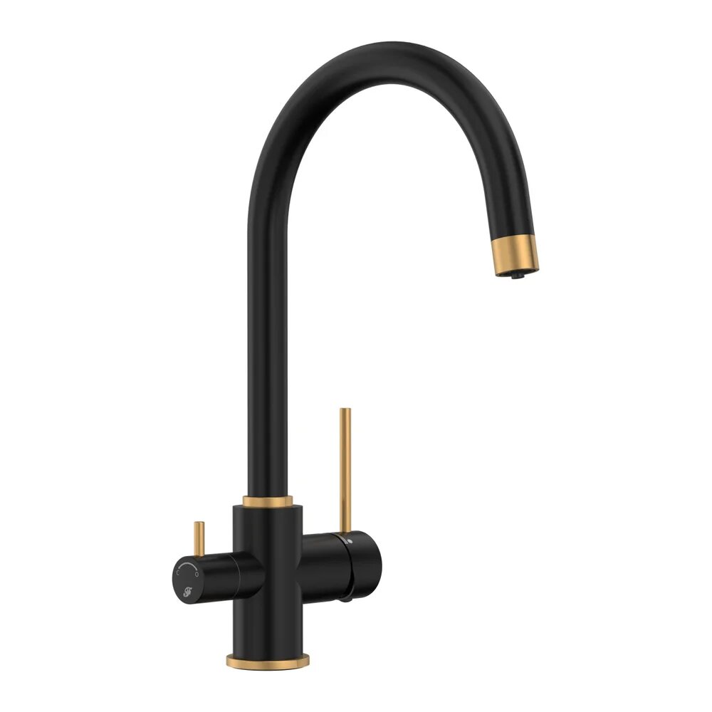 Смеситель для кухни Elghansa Kitchen Pure Water 56B5216 с краном для питьевой воды, с поворотным изливом, черный, матовый, однорычажный, нержавеющая сталь, с керамическим картриджем