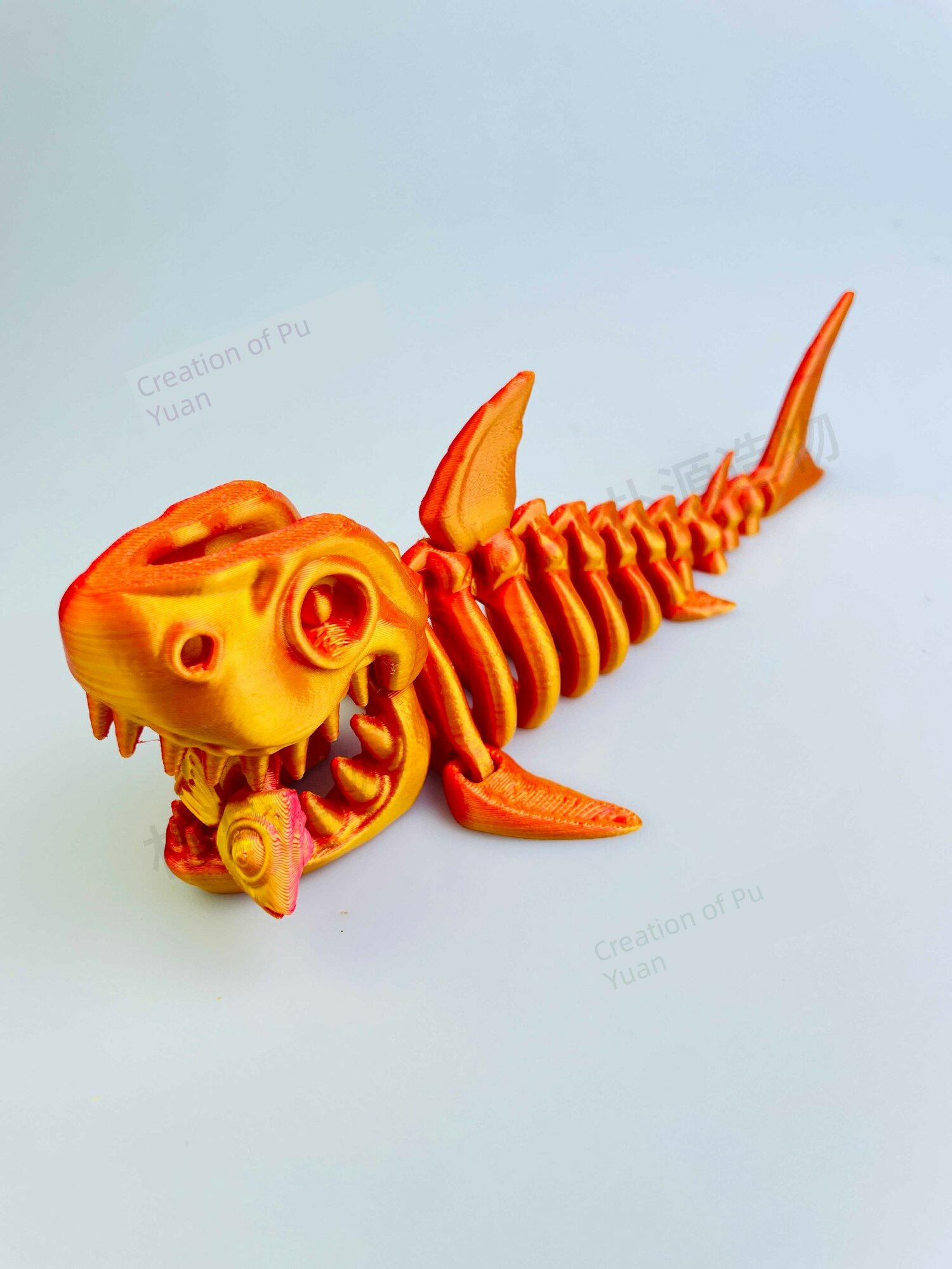 3D-печатная подвижная акула-игрушка, красно-золотой, 18 см, креативный обучающий подарок для детей, регулируемые