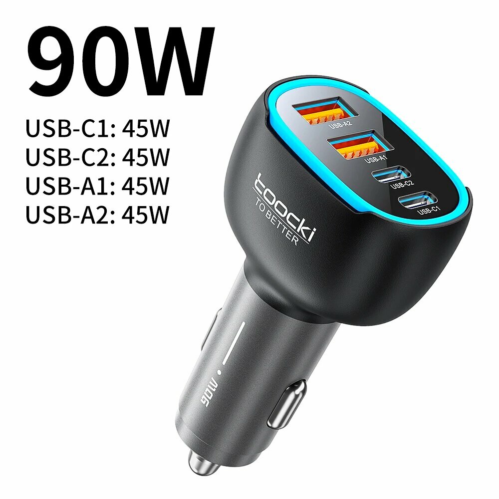 Автозарядка Toocki 90W с 4 портами USB Type-C/A