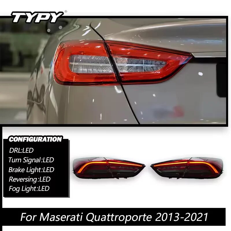Сборка светодиодных задних фонарей TYPY Car для Maserati Quattroporte 2013-2021. Обновление новых задних фонарей, поворотных сигналов, тормозных ламп.
