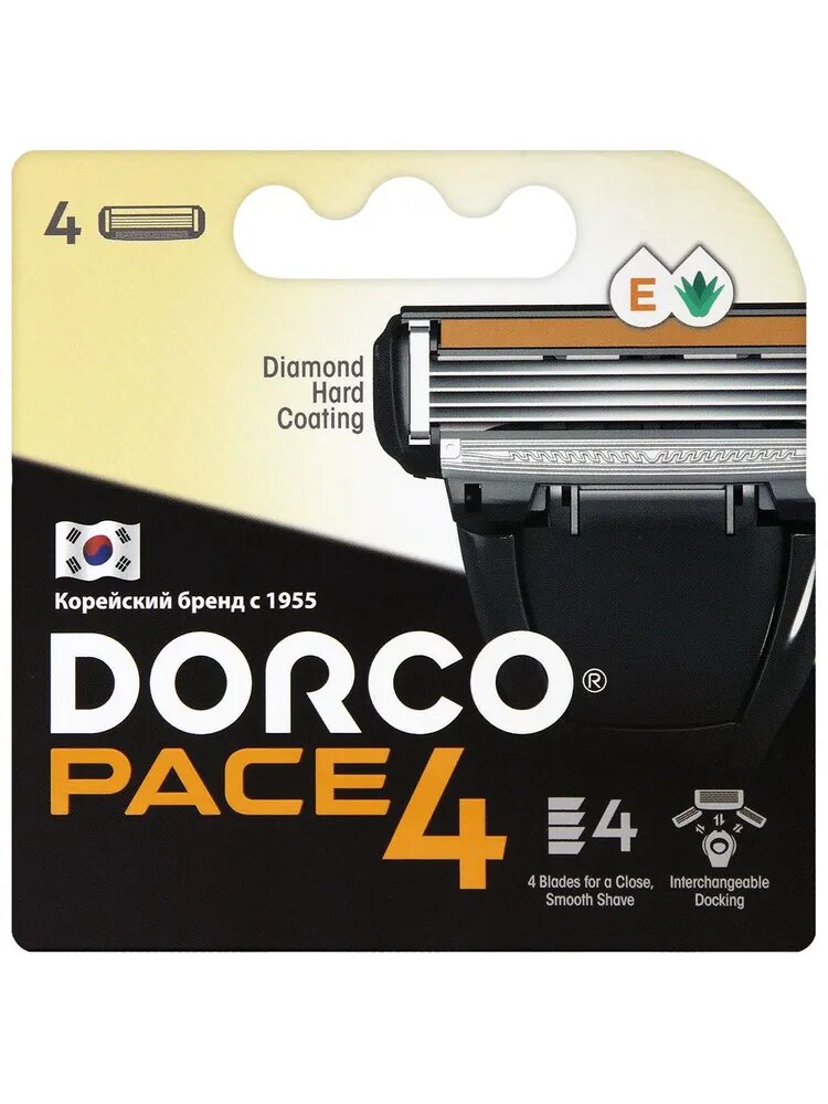 Dorco Сменные кассеты PACE4 (4 сменные кассеты), 4 лезвия, крепление PACE, увл. полоса
