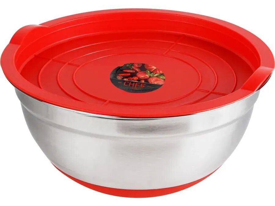 Миска PERFECTO LINEA Chef из нержавеющей стали с крышкой 5200 мл красный, 1 шт