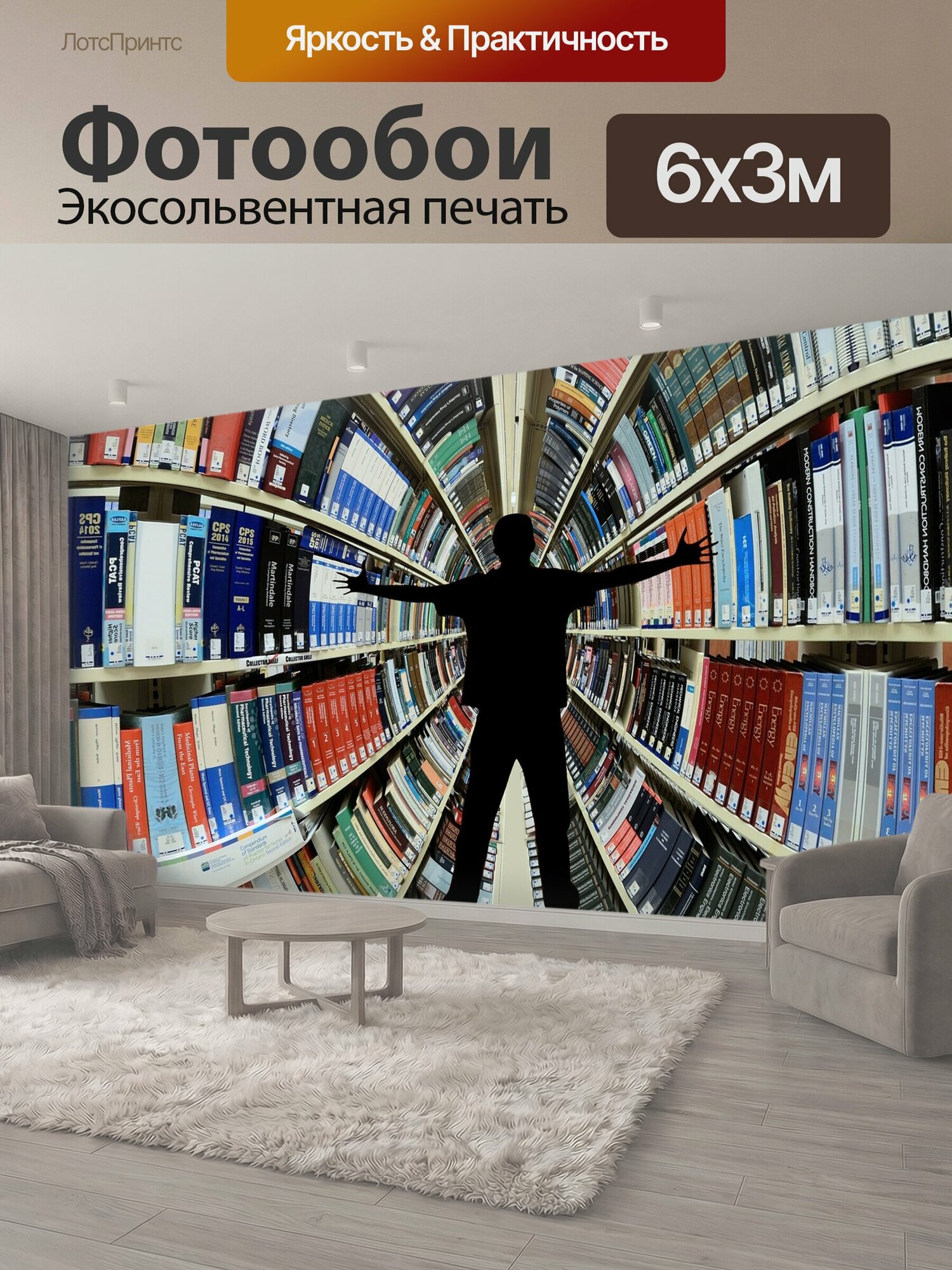 Фотообои "Библиотека, книги, знать" 600x300 см. экосольвентная печать
