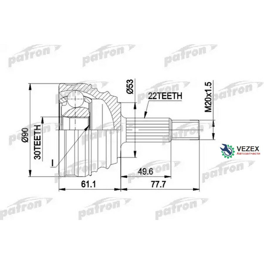 PATRON PCV1009 ШРУС наружн к-кт VW GOLF, JETTA, VENTO 1.8-2.0 11.91-, PASSAT 4.88-