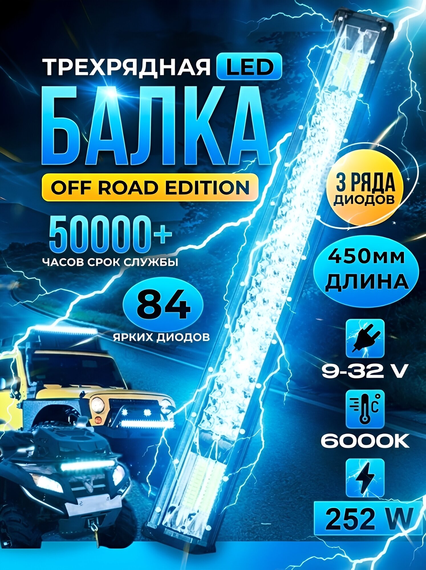 Автомобильная светодиодная фара (балка) 252w 12-24в 1шт белый свет