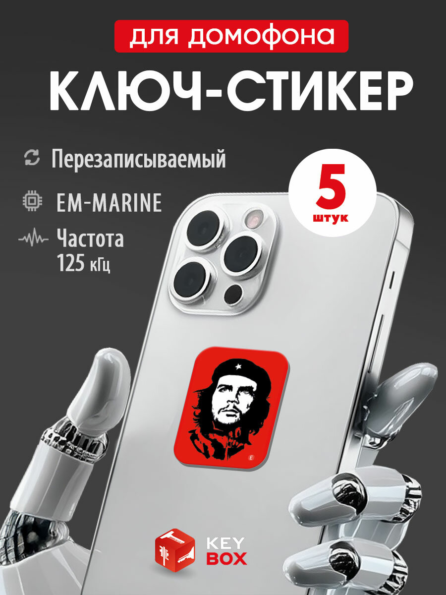 Ключи - стикеры для домофона на телефон Em-Marine 5 шт, перезаписываемые, KeyBox, Че Гевара.