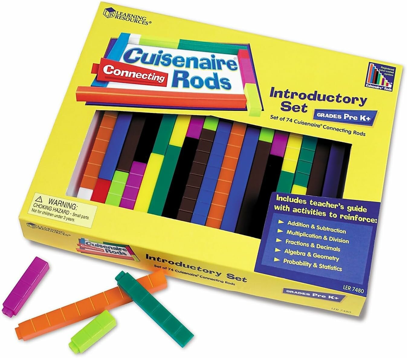 Развивающая игрушка Learning Resources - Набор для развития математических навыков Connecting Cuisenaire Rods "Соединяющиеся палочки Кюизенера", 74 эл. - LER7480