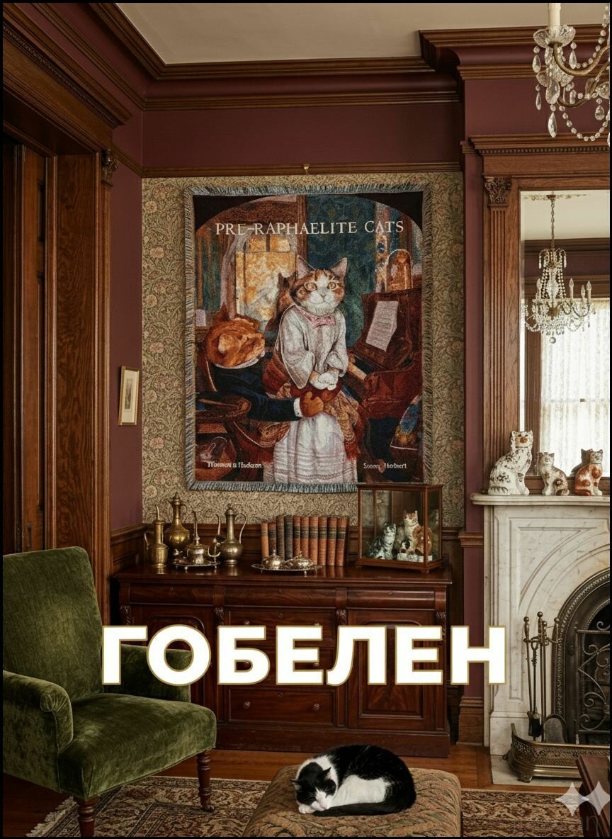 Эксклюзивный гобелен 130x160 см с прерафаэлитскими кошками от Peel Forest