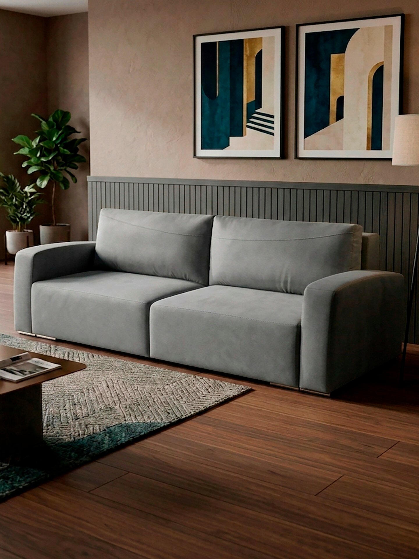 Диван Окленд Лайт Velutto 52 NOW 236x102x95 см, серый Велютто, еврокнижка Фиеста