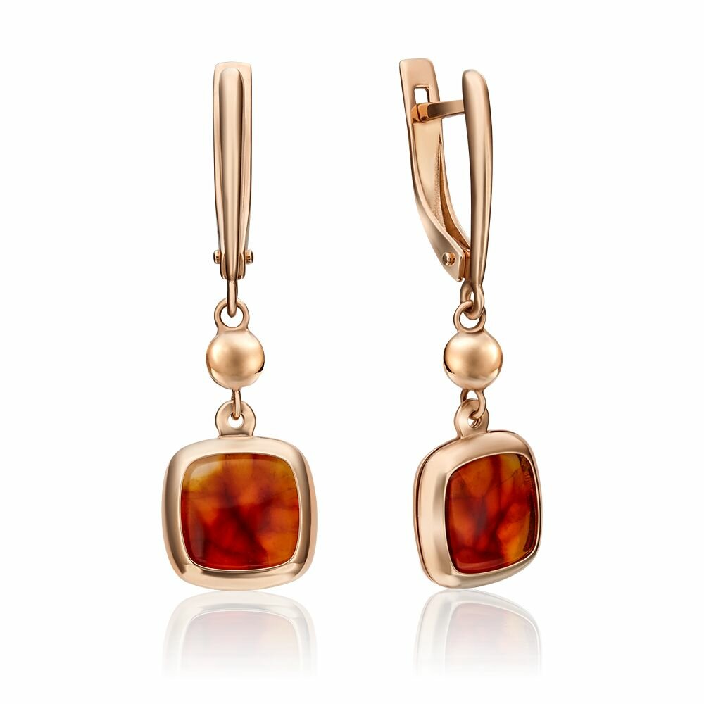 Серьги, красное золото, 585 проба, янтарь