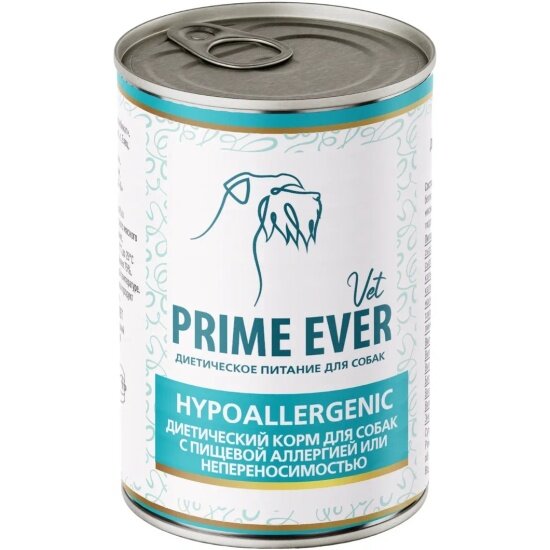 Prime Ever Корм влажный VET Hypoallergenic при пищевой аллергии диета для собак жестяная банка, 6шт х340 г