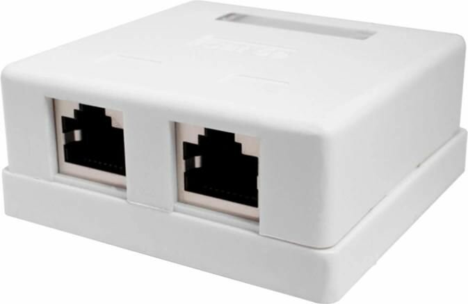 Розетка Suprlan накладная, RJ45, 2 модуля, категория 5E, FTP, белая (10-0308-1)