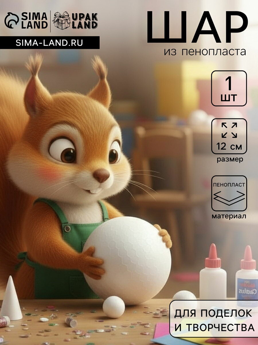 Шар из пенопласта для поделок и творчества, 1 шт, 12 см, цвет: белый
