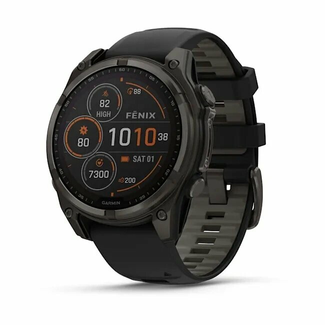 Умные часы Garmin Fenix 8 47mm, Solar, Sapphire, Carbon Gray DLC Titanium with Black/Pebble Gray Silicone Band (010-02906-11)