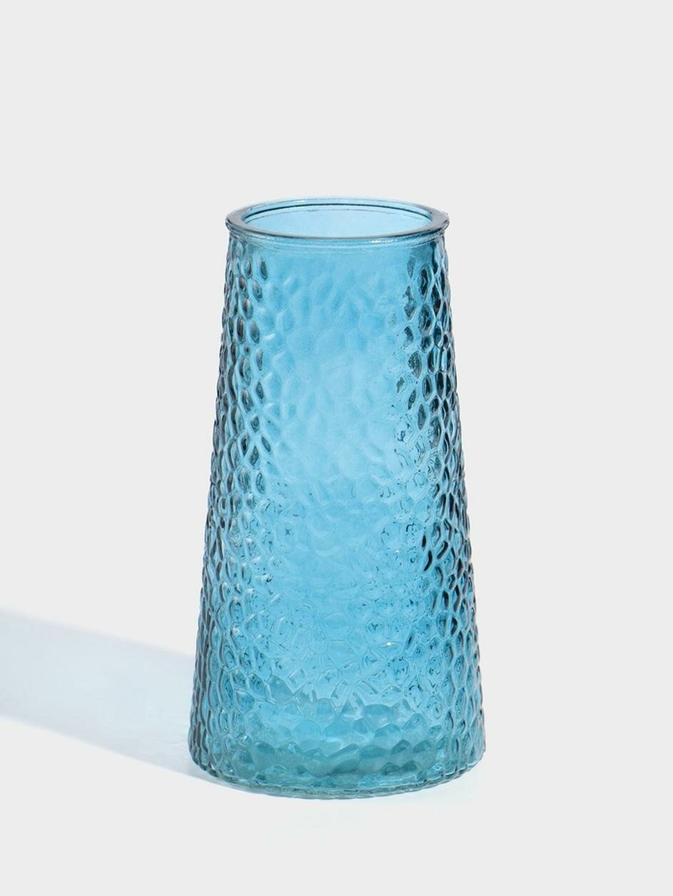 Ваза Yiwu Youda Import and Export "Аксель", настольная, стекло, голубая, 20x10,5 см