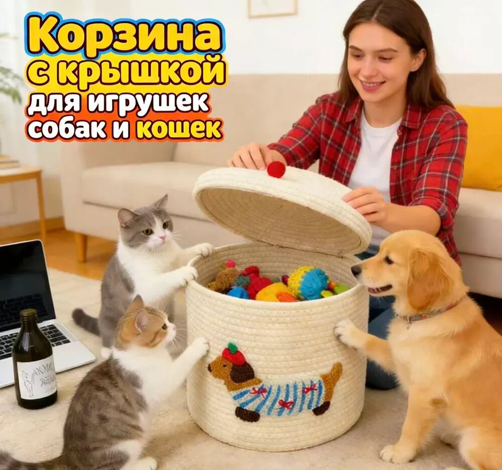 Корзина с крышкой для игрушек собак и кошек