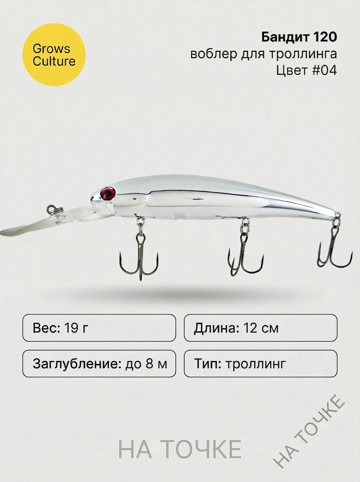 Воблер Bandits шумовой для троллинга 12 см 19 g до 8 метров col#026 Grows culture