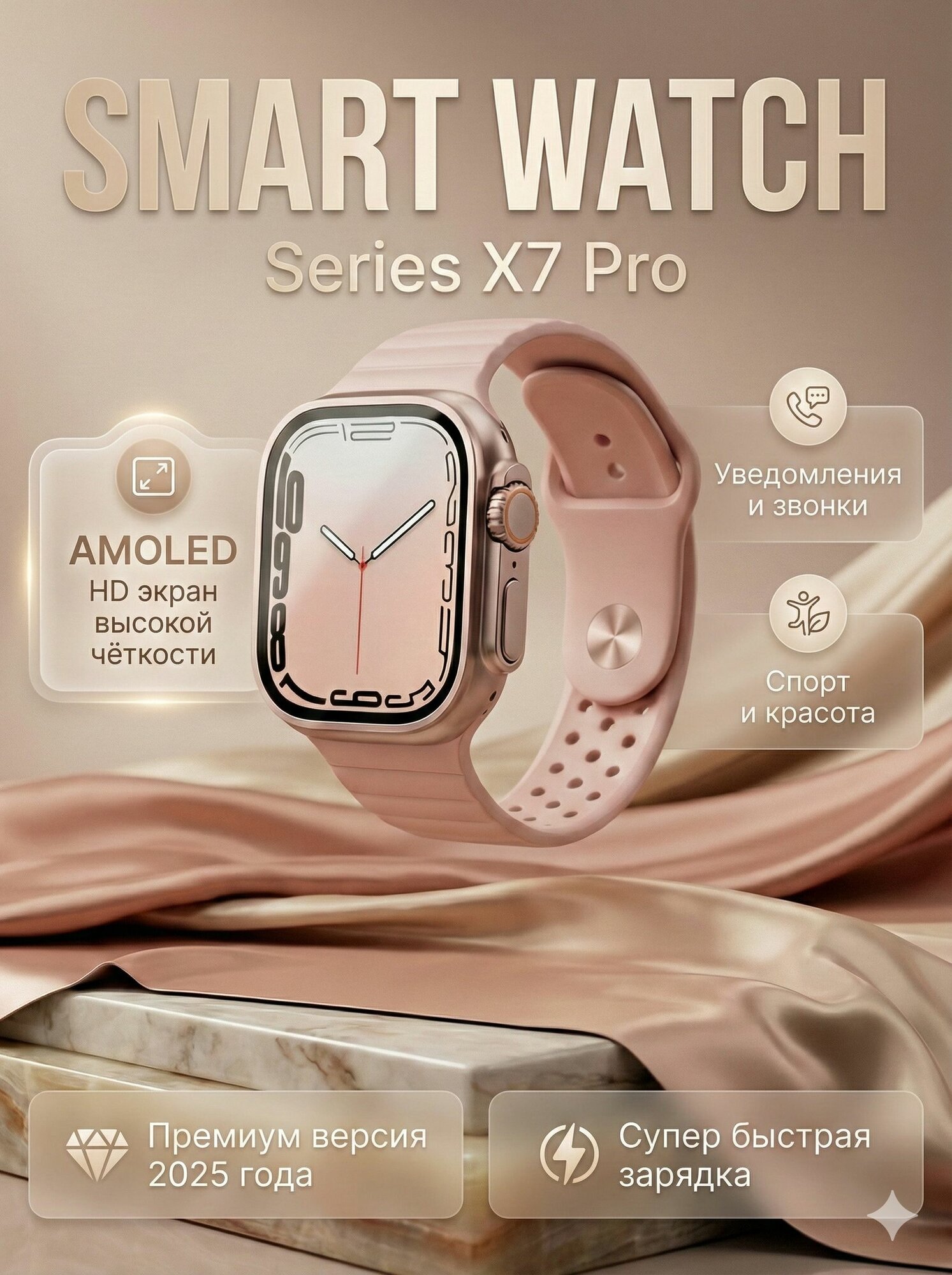Смарт-часы Смарт часы женские, 41 мм / Smart Watch 8 Series X7 PRO модель 2025/ Умные часы с сенсорным экраном, 41mm